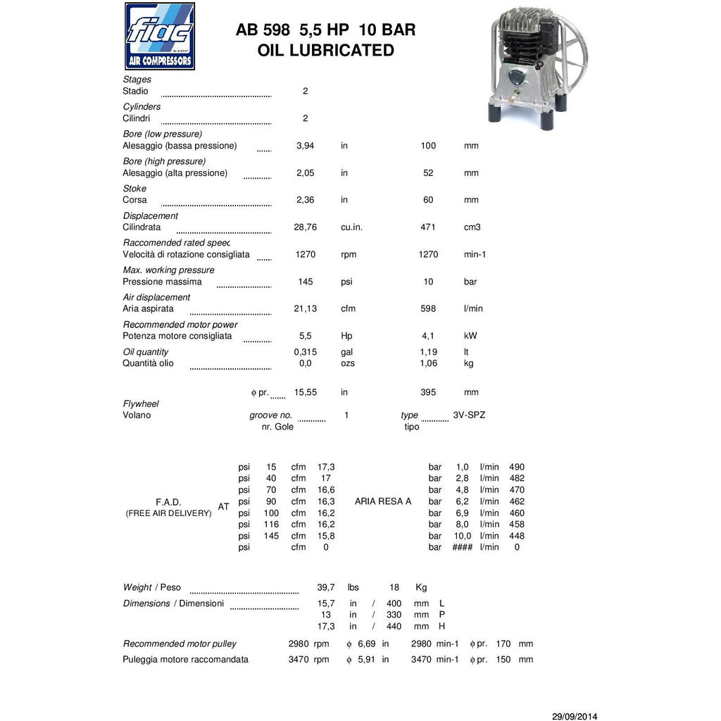 Κεφαλή Αεροσυμπιεστή Fiac, AB 598, 5,5hp - 6 άτοκες – e-mytoolstore.gr